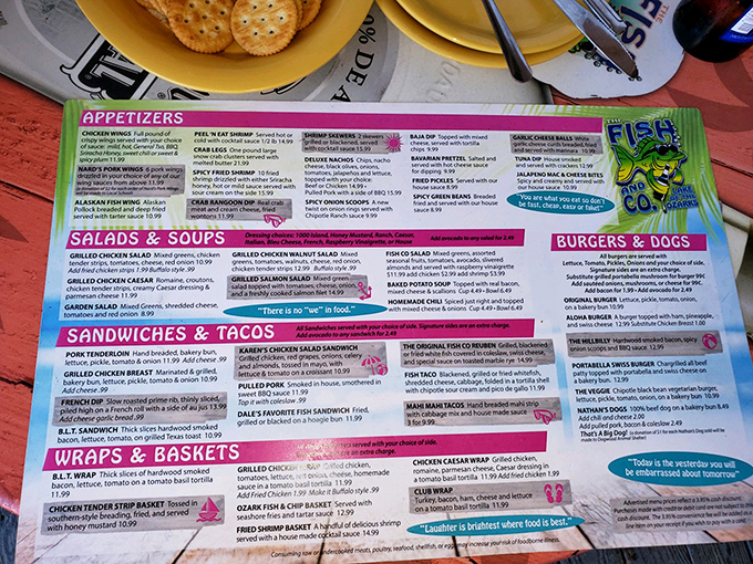 This menu is like a treasure map where X marks multiple spots. Dale's Favorite Fish Sandwich is the buried gold everyone's searching for.