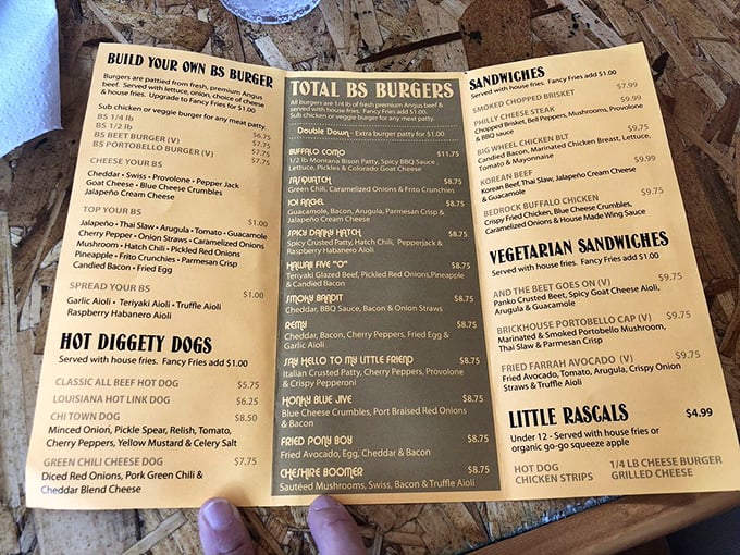 The menu reads like a love letter to indulgence. "Build Your Own BS Burger" isn't just clever wordplay&mdash;it's an invitation to culinary self-expression.