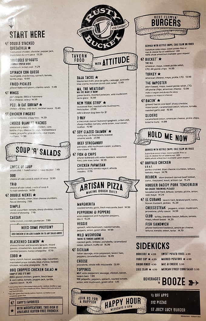 Life's too short for menu indecision, but Rusty Bucket's offerings make choosing deliciously difficult. Their "Tavern Food with Attitude" tagline isn't just clever marketing&mdash;it's a promise delivered.