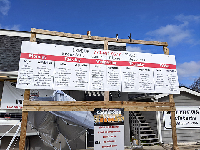 This drive-up menu board isn't planning your meal &ndash; it's plotting your entire week's happiness with a rotating cast of Southern classics.