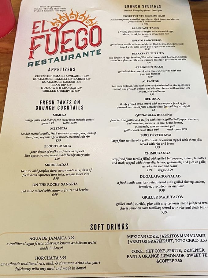 This menu isn't just a list of dishes&mdash;it's a roadmap to flavor paradise. The chimichanga description alone might make you weep with anticipation.