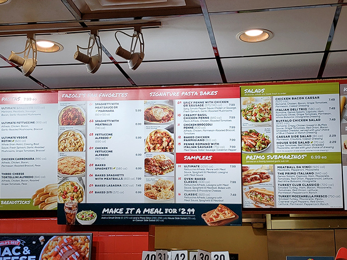 Life's big decisions happen at this menu board. Spaghetti or fettuccine? Marinara or meat sauce? The struggle is deliciously real.