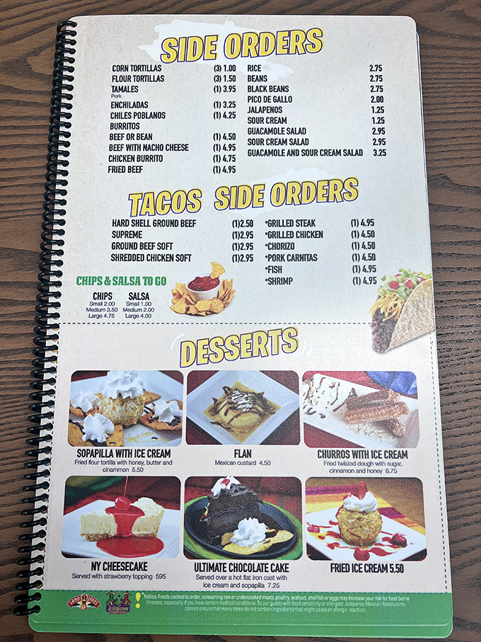 A menu that doesn't need photos to tempt you&mdash;though they included them anyway. The dessert section alone is worth the drive from Chicago.
