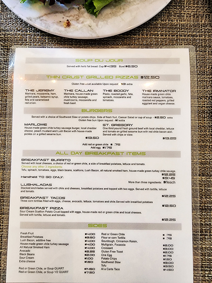 A menu that reads like a love letter to New Mexican breakfast traditions, with enough creative twists to make you reconsider your "usual" order.