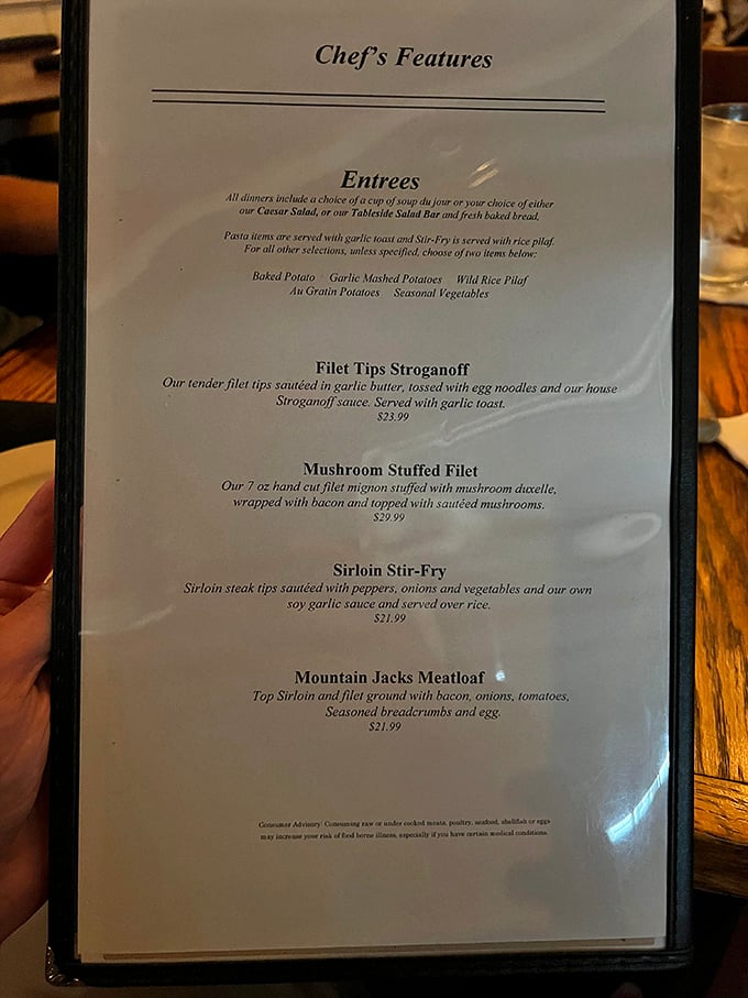 The menu doesn't need fancy descriptions&mdash;it lets the ingredients do the talking. That Mushroom Stuffed Filet is speaking my love language.