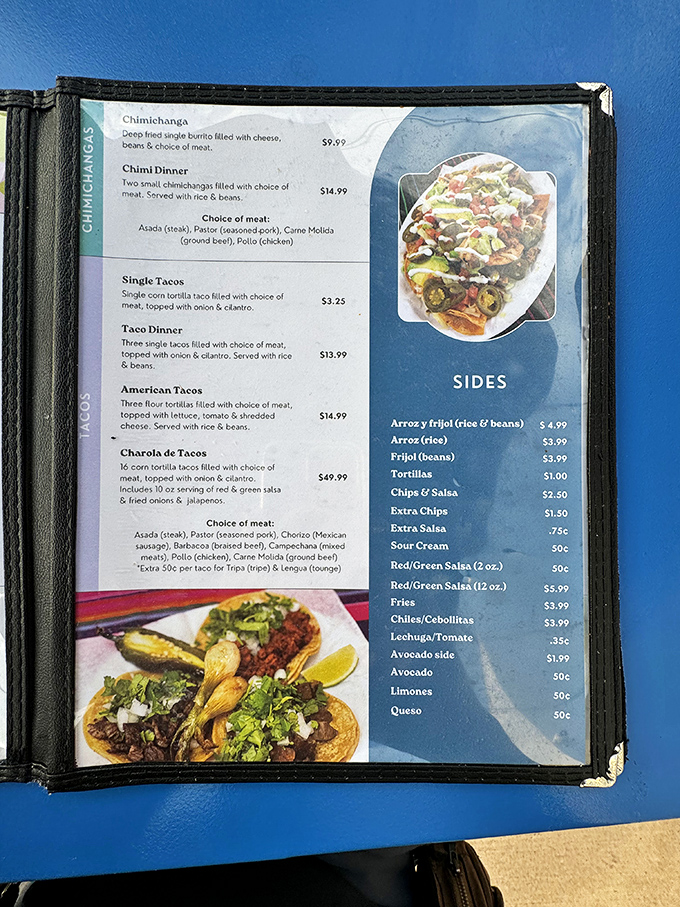 A menu that doesn't need fancy font tricks or flowery descriptions&mdash;just honest food at honest prices. The chimichanga is calling my name!