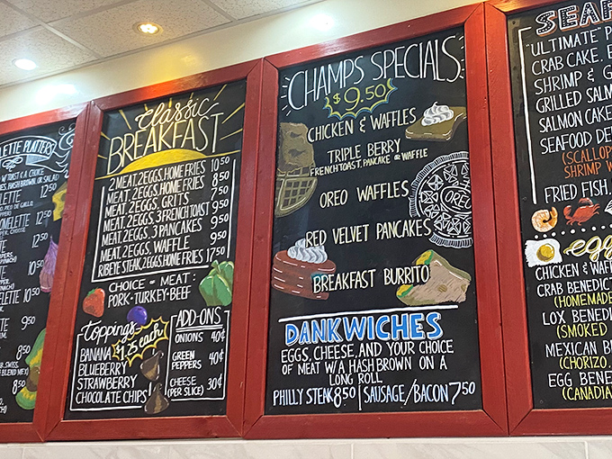 The chalkboard menu at Champ's is like a roadmap to happiness - Oreo waffles? Red velvet pancakes? "Dankwiches"? This isn't your grandparents' diner (though they'd love it too).
