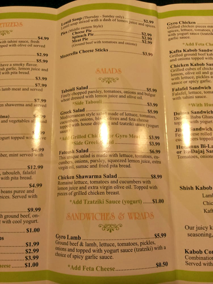 A menu that reads like a Mediterranean greatest hits album. Each item promises a vacation for your taste buds without the airfare.