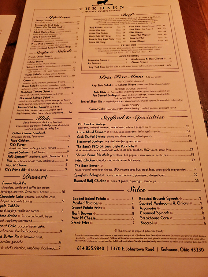 A menu that reads like a love letter to carnivores, with prime rib taking center stage in this delicious drama of dining options.