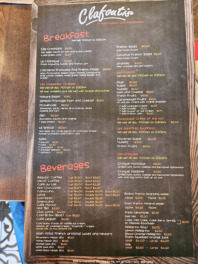 The chalkboard menu reads like a love letter to French cuisine classics. Decisions this difficult should come with a therapist on standby.