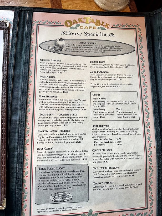 A menu that reads like breakfast poetry. Each description at The Oak Table promises a morning masterpiece, making decision-making the hardest part of your visit.