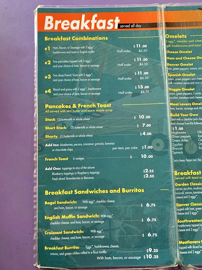 A menu that doesn't need fancy fonts to impress&mdash;just honest breakfast offerings that speak the universal language of comfort.