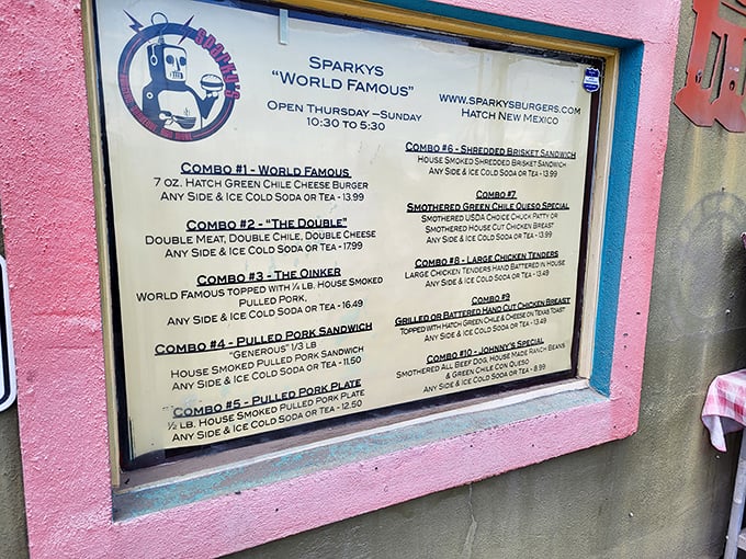 The menu board tells the delicious truth&mdash;this place isn't messing around. World-famous green chile cheeseburgers and slow-smoked meats await your decision