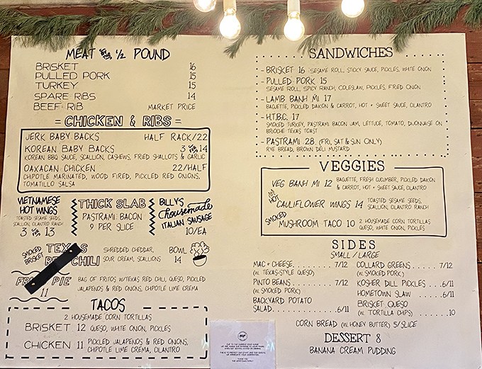 This isn't just a menu&mdash;it's a roadmap to happiness. The handwritten offerings promise a journey through barbecue traditions both classic and inventive.