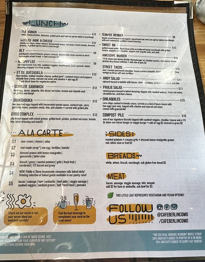 The menu reads like a love letter to creative comfort food, where every dish name promises a story and every bite delivers one.