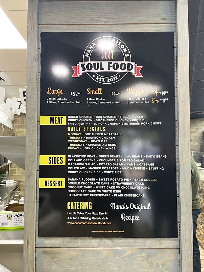 This menu board isn't just a list&mdash;it's a roadmap to happiness. Daily specials like Bourbon Chicken Tuesdays give regulars something to look forward to.