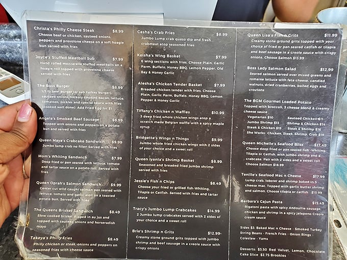 The menu reads like a love letter to comfort food classics, each dish promising the kind of satisfaction that makes you close your eyes on the first bite.