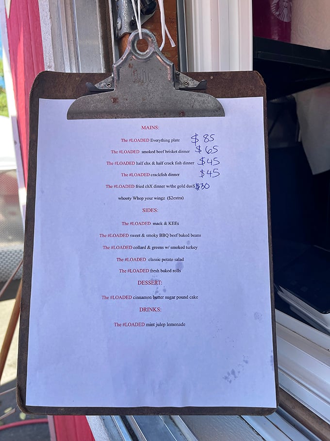 The menu reads like a love letter to comfort food, with every item proudly wearing the #LOADED badge of honor.