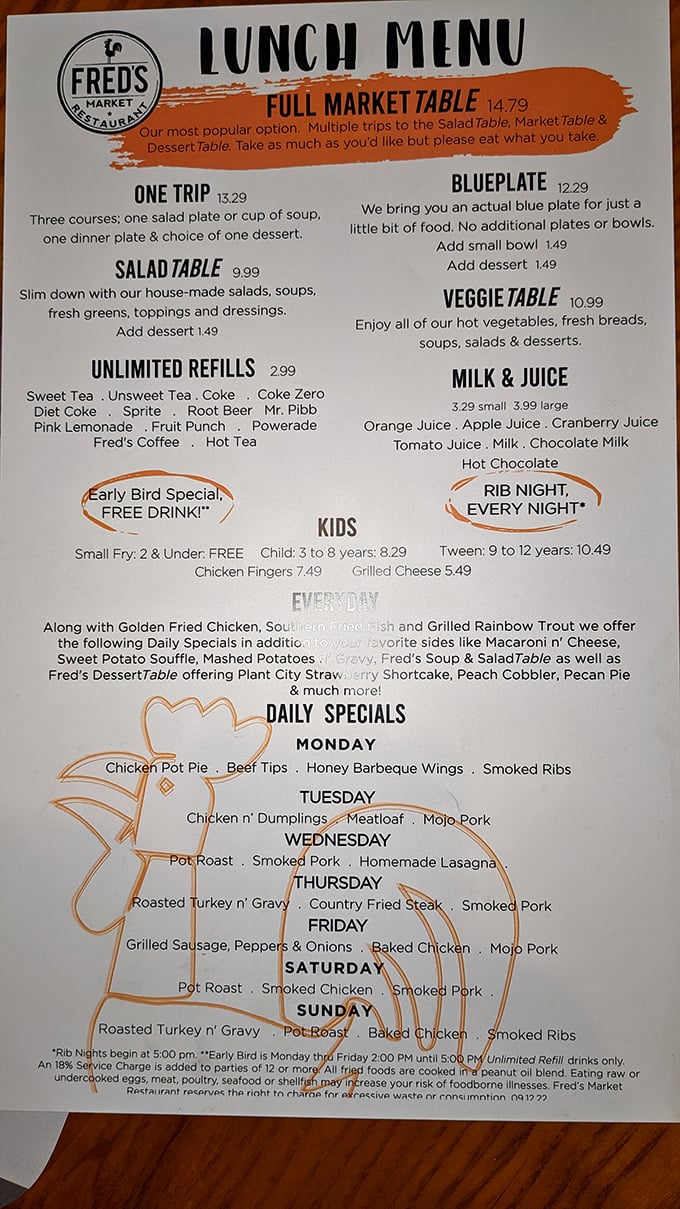 The menu at Fred's reads like a love letter to Southern cuisine. "Full Market Table" is code for "prepare to unbutton your pants."