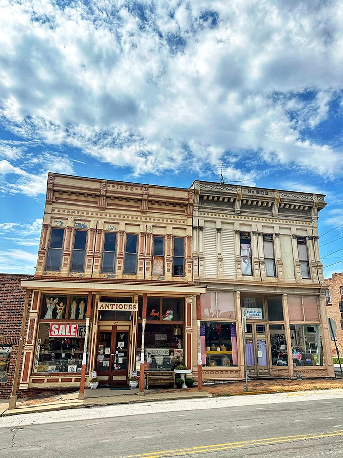 This isn't just an antique store; it's a time capsule with price tags. The ornate façade hints at the treasures within.
