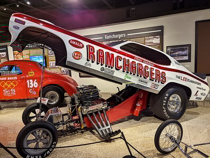 The legendary Ramchargers funny car looks ready to roar down the quarter-mile even while standing still. That engine setup isn't compensating for anything&mdash;it's the real deal.