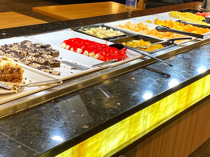 Sweet temptations await the brave souls who somehow saved room. That strawberry cheesecake is winking at you.