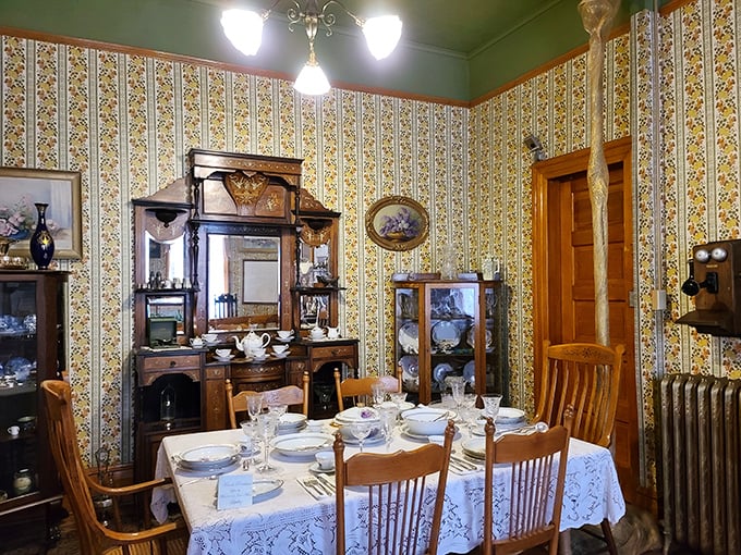 Victorian dining wasn't just about eating&mdash;it was theater. This meticulously set table awaits guests as if the 1890s never ended.