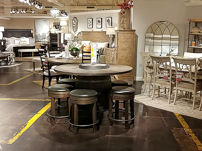 That barrel-style dining table isn't just furniture&mdash;it's where future family stories will unfold, one meal at a time.