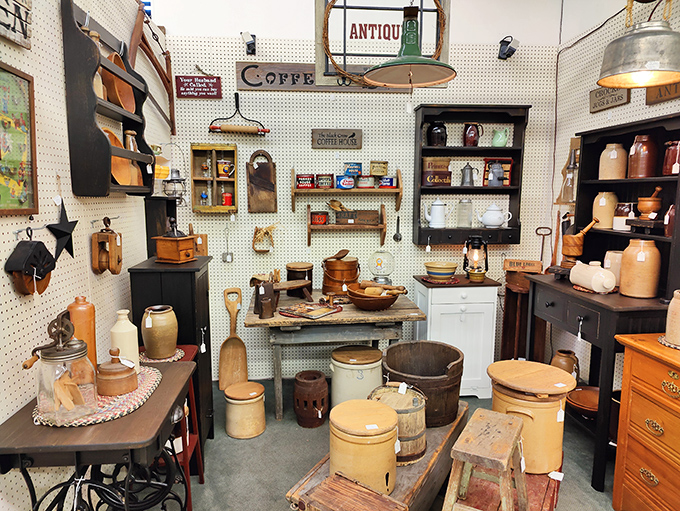 This meticulously arranged kitchen display conjures memories of grandma's house, where cookie jars were always mysteriously full and everything tasted better.