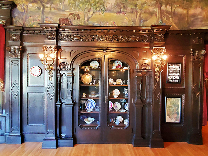 This isn't your grandmother's china cabinet (unless your grandmother was extraordinarily wealthy). The intricate woodwork houses treasures that would make Antiques Roadshow appraisers hyperventilate.