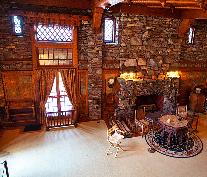 Imagine sipping hot cocoa by this magnificent stone fireplace, where even Sherlock Holmes himself would feel right at home solving mysteries.