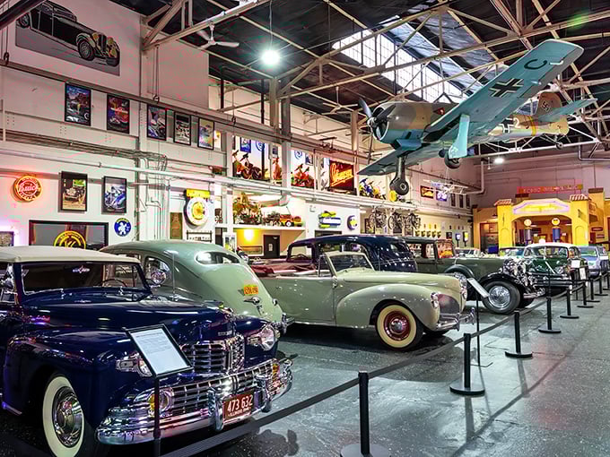 Where history takes flight! Vintage automobiles share space with aircraft in this extraordinary museum that celebrates mechanical ingenuity across the decades.