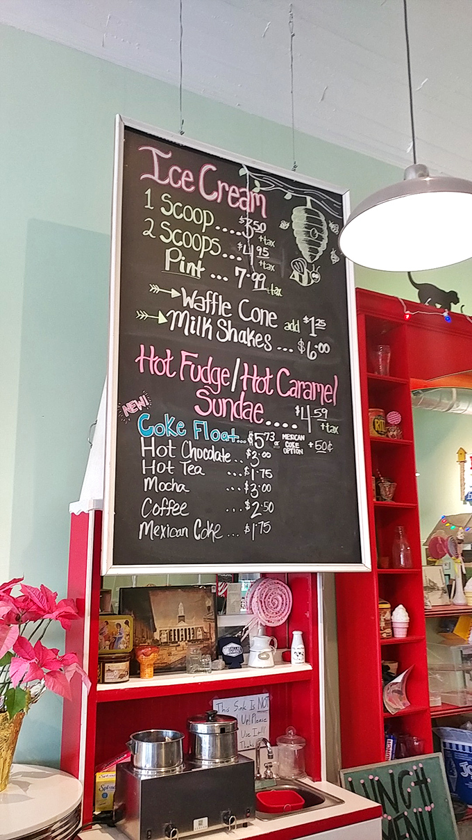 A chalkboard menu that makes decision-making both delightful and torturous. Life's important questions: one scoop or two?