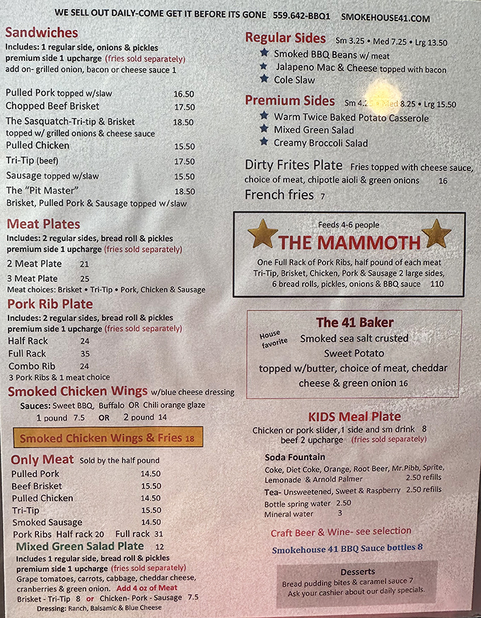 This isn't just a menu&mdash;it's a roadmap to happiness. Note "The Mammoth" at the bottom right, challenging brave souls everywhere.