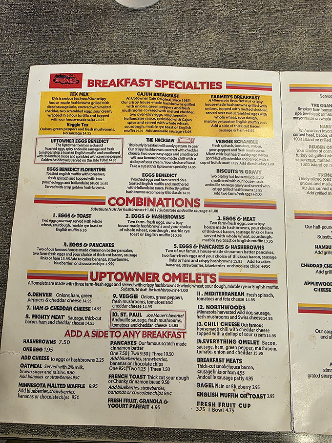 A menu that reads like a love letter to breakfast. Each yellow box contains a promise of morning happiness.