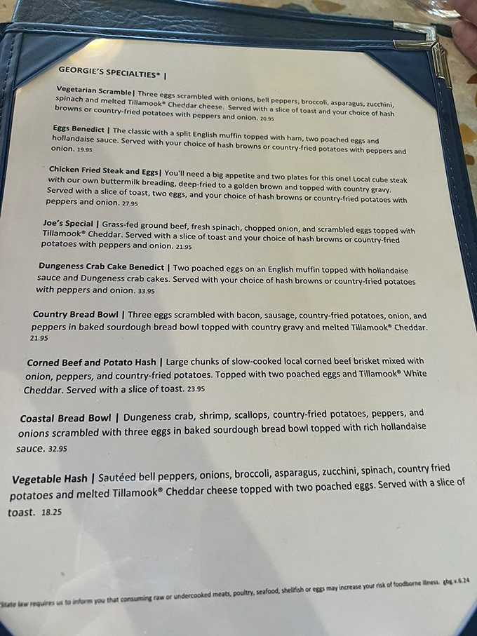 This isn't just a menu&mdash;it's a treasure map where X marks the spot for Dungeness crab benedicts and coastal bread bowls.