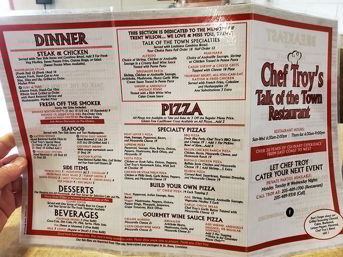 A menu that doesn't mess around&mdash;seafood, barbecue, and pizza all under one roof, proving that sometimes the places that do everything actually do it well.