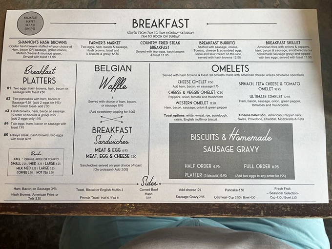 The breakfast menu reads like a love letter to Midwestern morning classics &ndash; Belgian waffles, country fried steak, and homemade sausage gravy await.