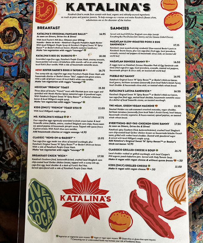 A menu that reads like a love letter to breakfast, where pancake balls reign supreme and every sandwich deserves its own fan club.