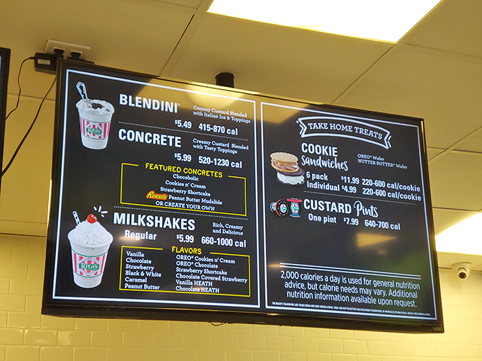 The menu board &ndash; where life's most important decisions are made. Blendinis, Concretes, and Milkshakes, oh my!