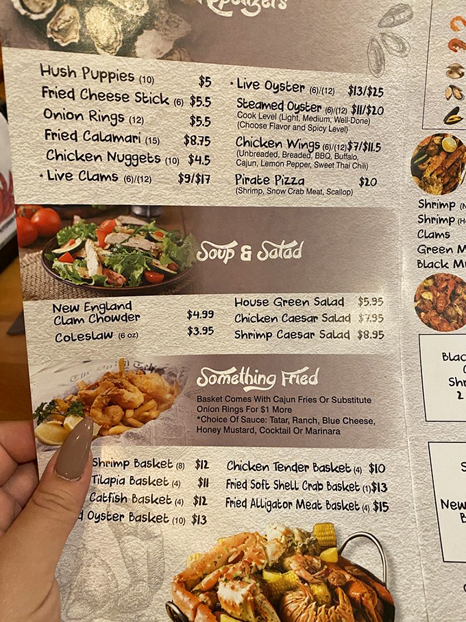 The menu reads like a love letter to the sea. Choosing between live oysters and fried alligator might be the happiest dilemma you'll face all week.