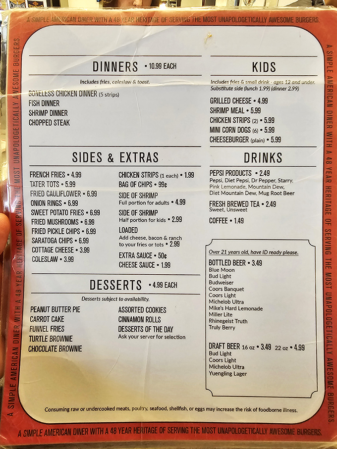 A menu that proudly declares its burger heritage without apology. Like finding the roadmap to a delicious treasure you didn't know you were seeking.