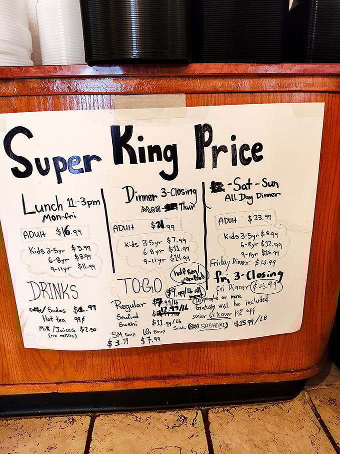 The handwritten menu board&mdash;a roadmap to gastronomic adventure where the only wrong turn is not coming hungry enough to justify the "all-day dinner" option. 