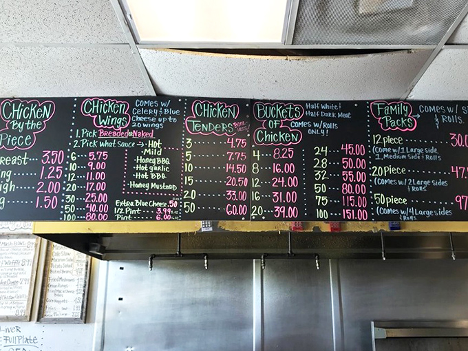 The handwritten chalkboard menu is a beautiful poem to simplicity. No fancy fonts needed when your chicken speaks volumes.