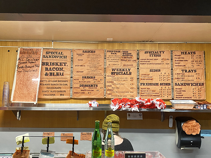 This isn't just a menu&mdash;it's a roadmap to happiness. Each handwritten item represents a different path to barbecue nirvana. 