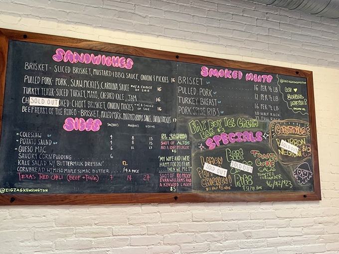 That chalkboard menu isn't just information&mdash;it's a roadmap to happiness. The "SOLD OUT" notations aren't marketing; they're badges of honor.