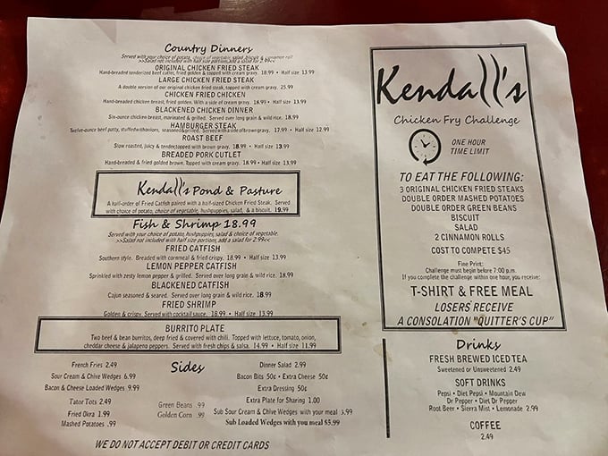 Not just a menu&mdash;it's a roadmap to comfort food nirvana. That Chicken Fry Challenge isn't for the faint of heart (or stomach).