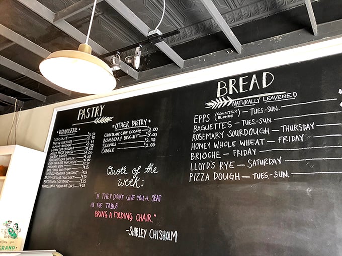 The chalkboard menu reads like poetry to pastry lovers, with daily bread offerings that would make a Parisian weep with joy.