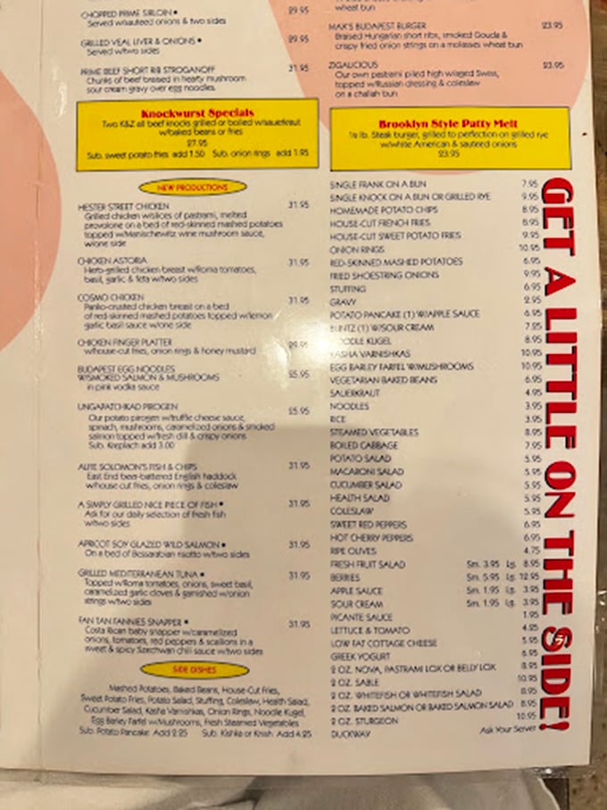 This isn't just a menu; it's a novel of Jewish-American cuisine with more delicious plot twists than a mystery thriller.