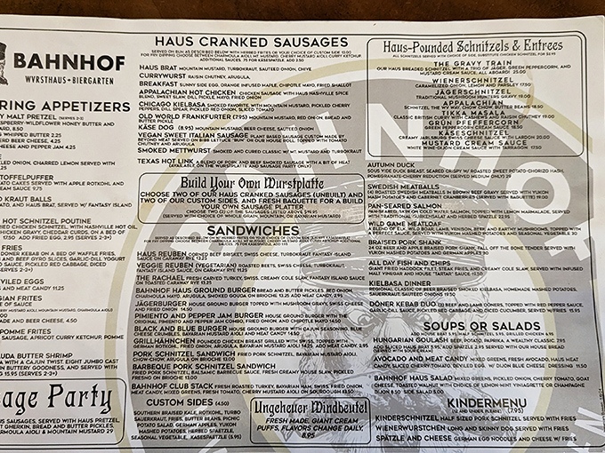 This menu isn't just a list&mdash;it's a passport to Deutschland's greatest hits, where "Build Your Own Wurstplatte" might be the most beautiful phrase in any language.